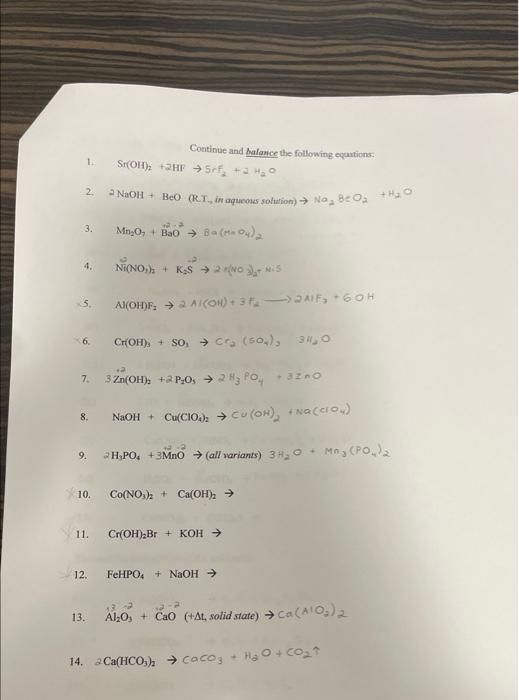 Solved Continue and Balance the fothowing equations: 1. | Chegg.com