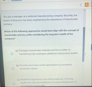 Solved You are a manager at a midsized manufacturing | Chegg.com