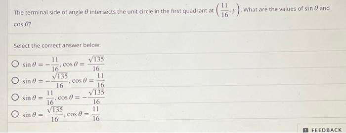 Solved The terminal side of angle θ intersects the unit | Chegg.com