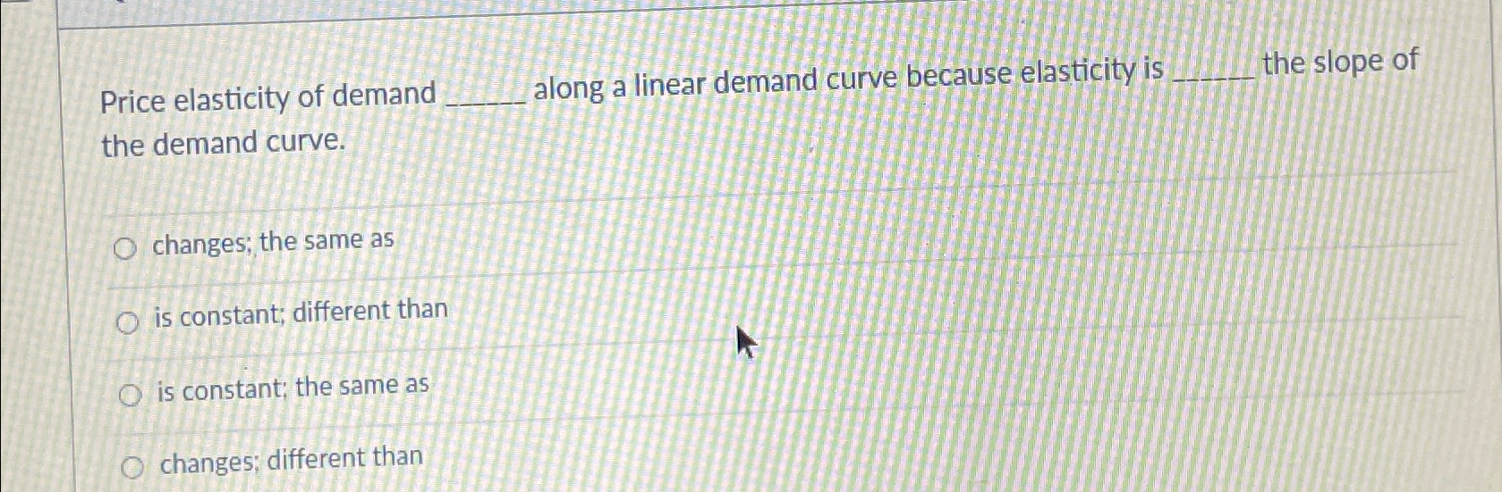 Solved Price elasticity of demand along a linear demand | Chegg.com