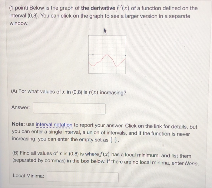 Solved (1 point) Below is the graph of the derivative f'(x) | Chegg.com