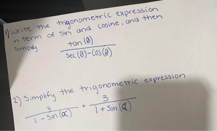 Solved 1) Write the trigonometric expression in term of sin | Chegg.com