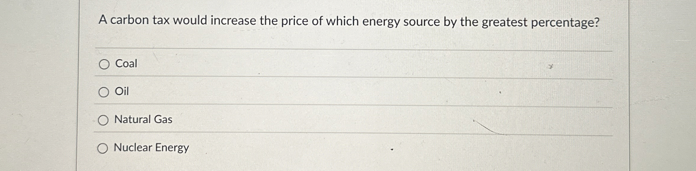 Solved A carbon tax would increase the price of which energy | Chegg.com