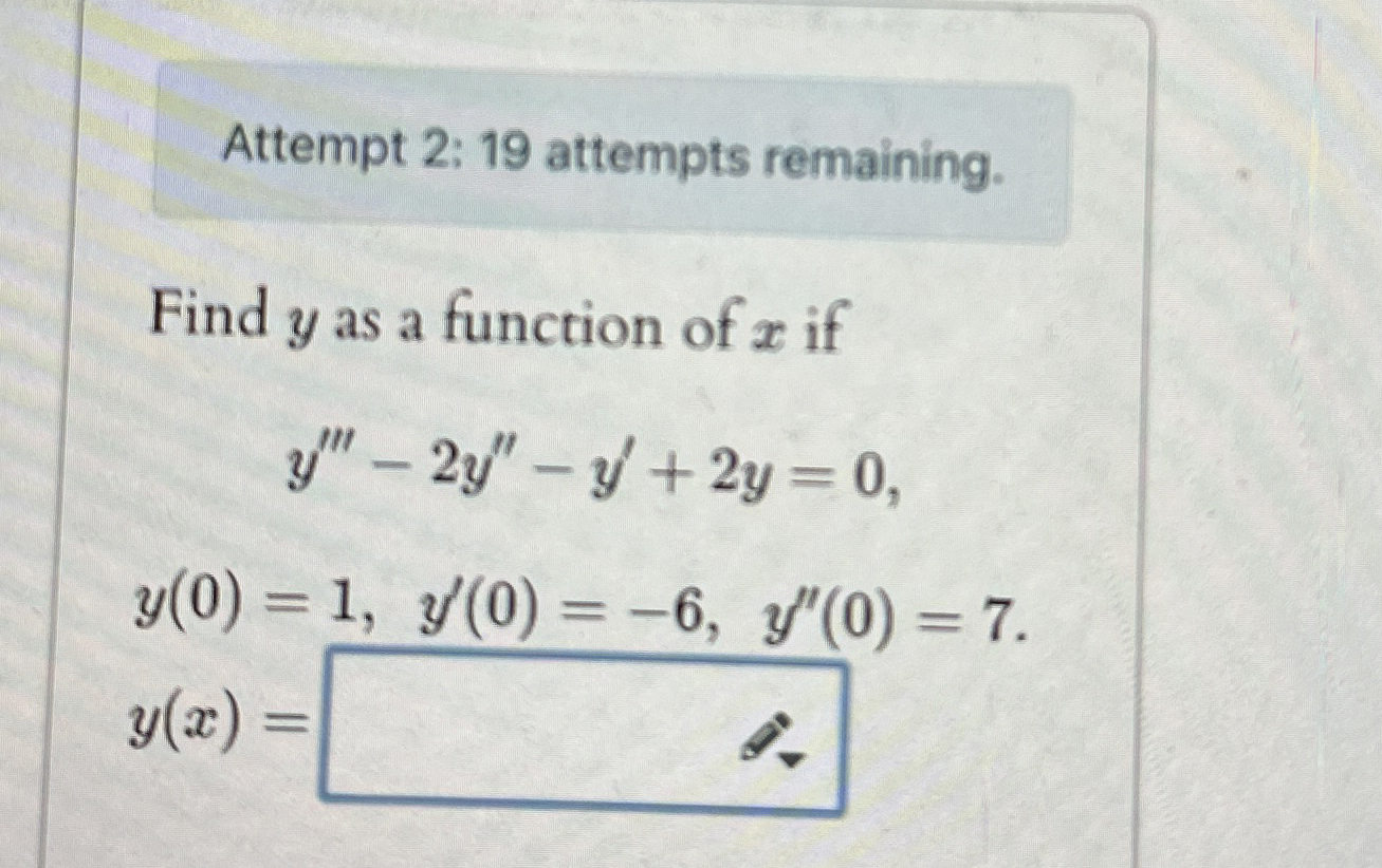 Attempt 2:19 ﻿attempts remaining.Find y ﻿as a | Chegg.com