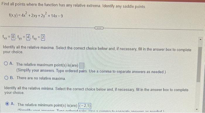 Solved Find all points where the function has any relative | Chegg.com