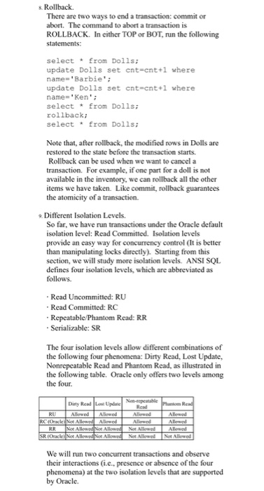 1. Preparation: Open two SQL*Plus windows. You need | Chegg.com