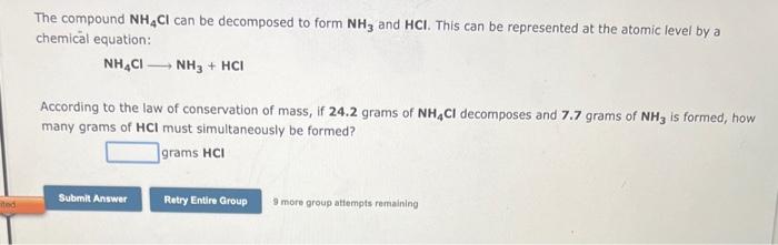 Solved The compound NH4Cl can be decomposed to form NH3 and | Chegg.com