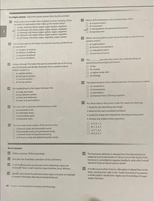 Solved Multiple choices Seiect the conect anverer foen the | Chegg.com