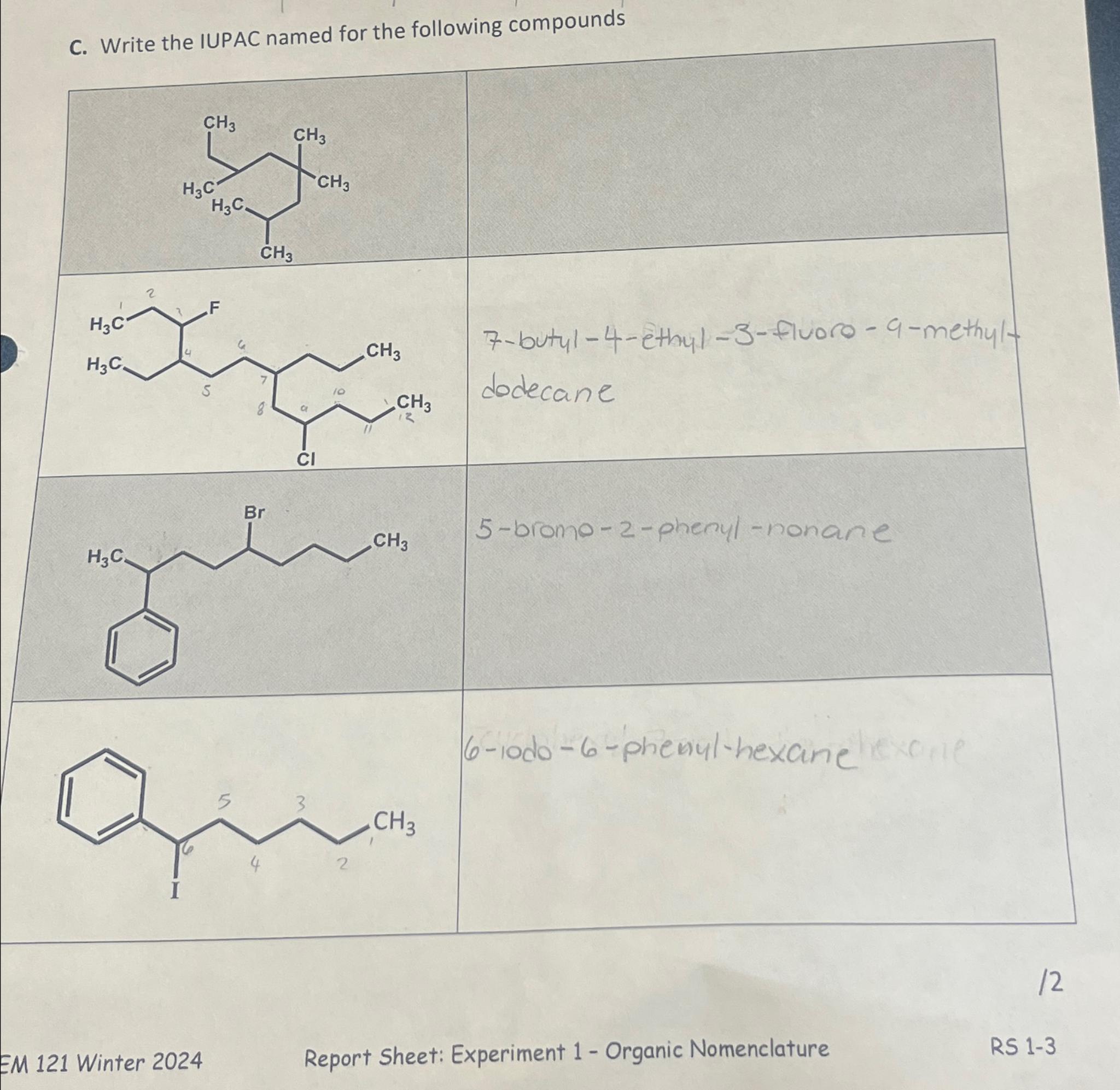 Solved Write the IUPAC name for the following compounds, | Chegg.com