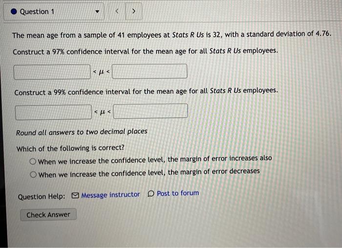 Solved The mean age from a sample of 41 employees at Stats | Chegg.com