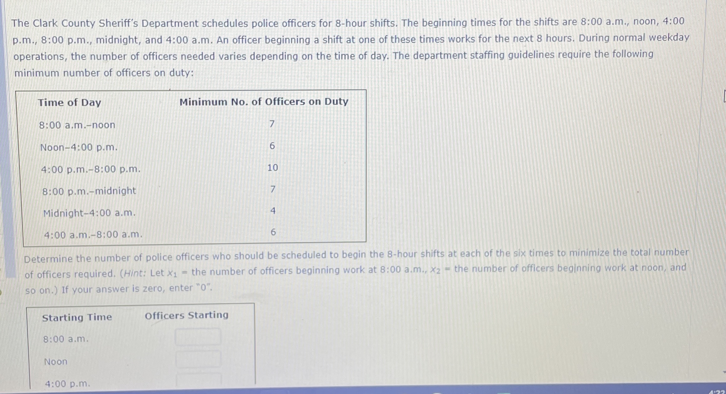Solved The Clark County Sheriff's Department schedules | Chegg.com
