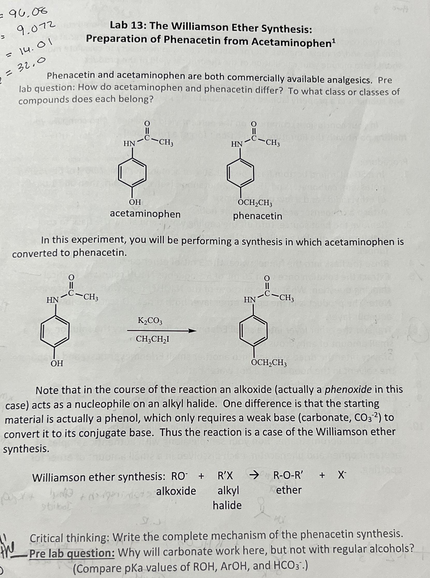 Solved Lab 13: The Williamson Ether Synthesis:\\nPreparation | Chegg.com