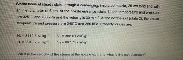 Solved Steam flows at steady state through a converging, | Chegg.com