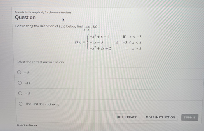 Solved Evaluate limits analytically for piecewise functions | Chegg.com