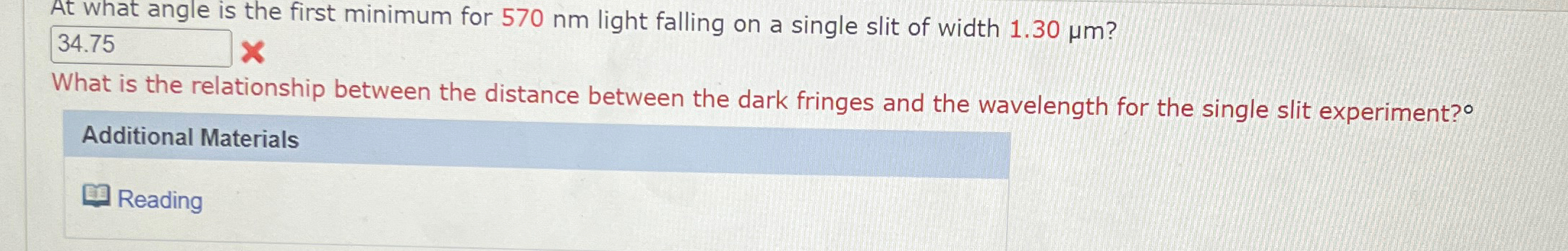 Solved At what angle is the first minimum for 570nm ﻿light | Chegg.com