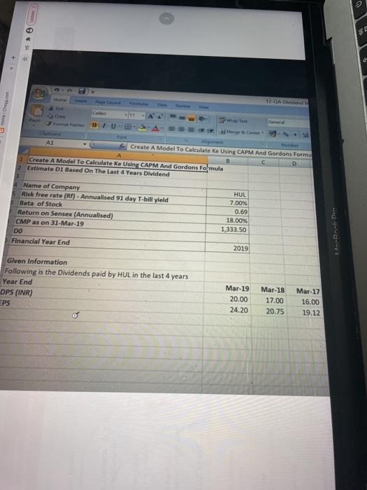 Solved AI Create A Model To Calculate Ke Using CAPM And | Chegg.com