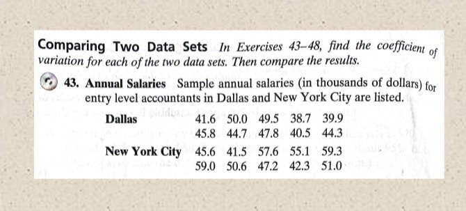 Solved Comparing Two Data Sets In Exercises 43–48, find the | Chegg.com