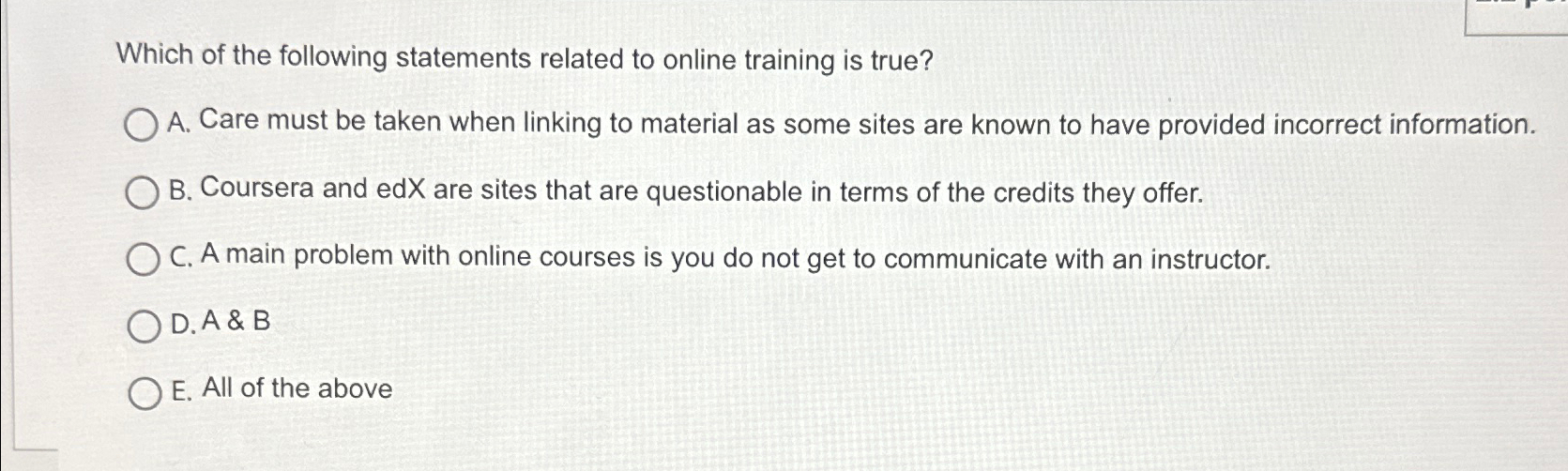 Solved Which of the following statements related to online | Chegg.com