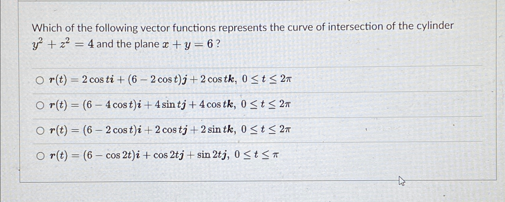 Solved Which of the following vector functions represents | Chegg.com