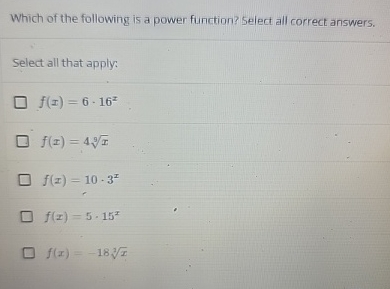Solved Which of the following is a power function? select | Chegg.com