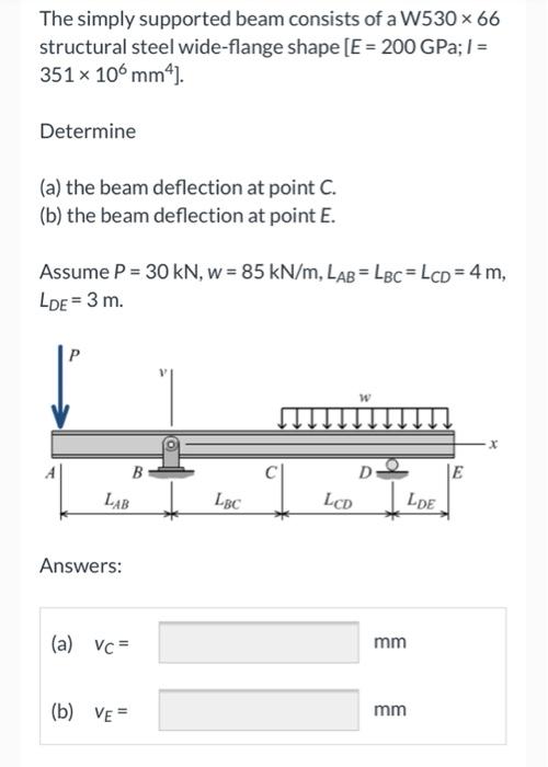 Solved The simply supported beam consists of a W530 66 | Chegg.com