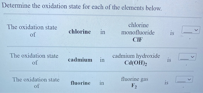 Solved Determine the oxidation state for each of the | Chegg.com