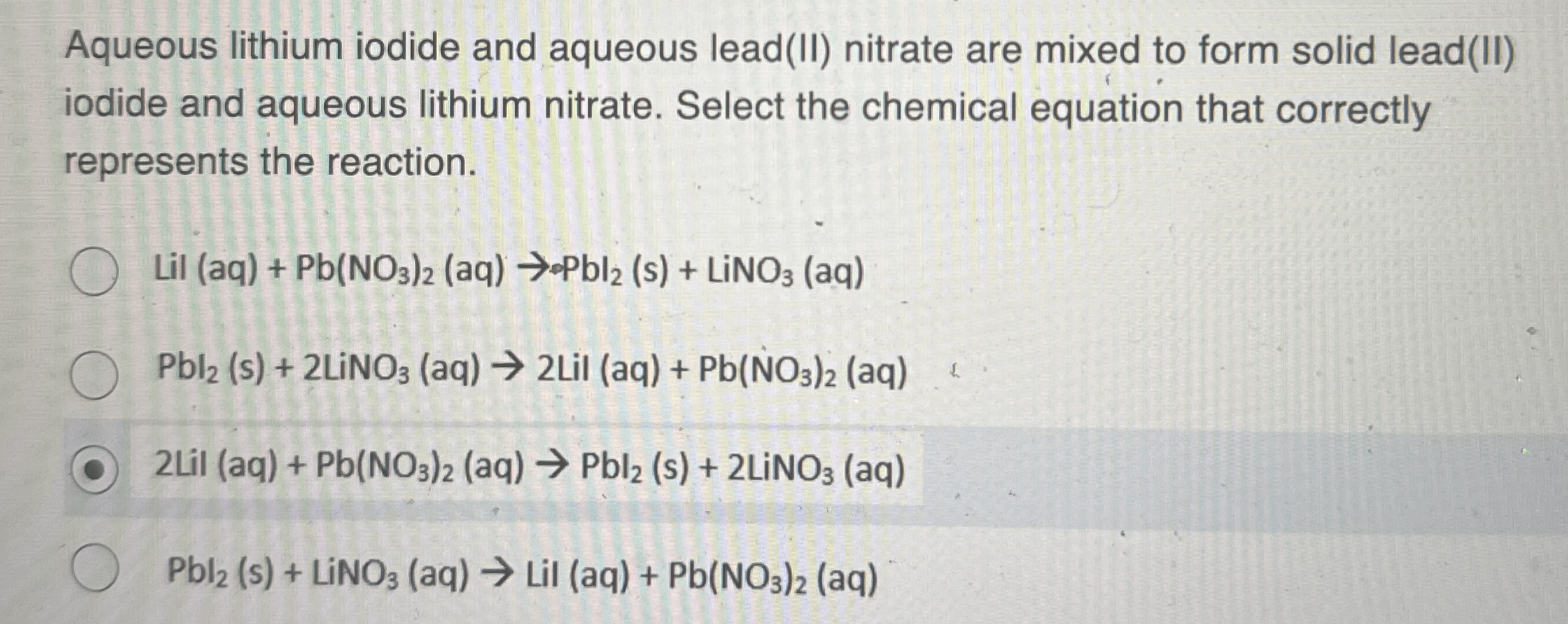 High Quality SOLUTION Aqueous lithium iodide and aqueous lead(II ...