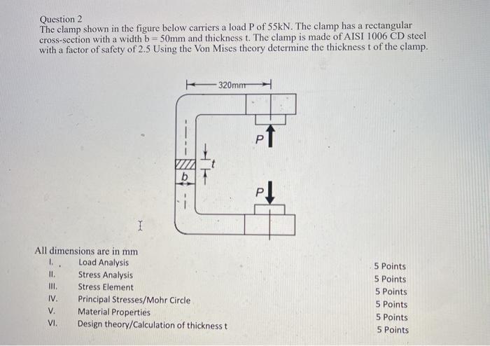 Solved Question 2 The clamp shown in the figure below | Chegg.com