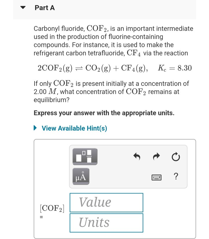 Solved Part A Carbonyl fluoride, COF2, is an important | Chegg.com