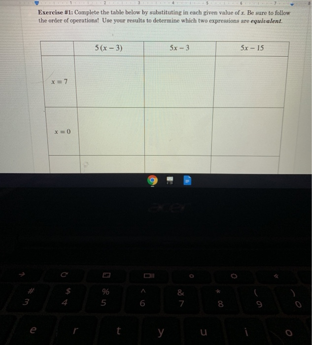 Solved Exercise #1: Complete the table below by substituting | Chegg.com