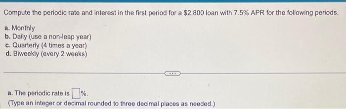 Solved Compute the periodic rate and interest in the first | Chegg.com