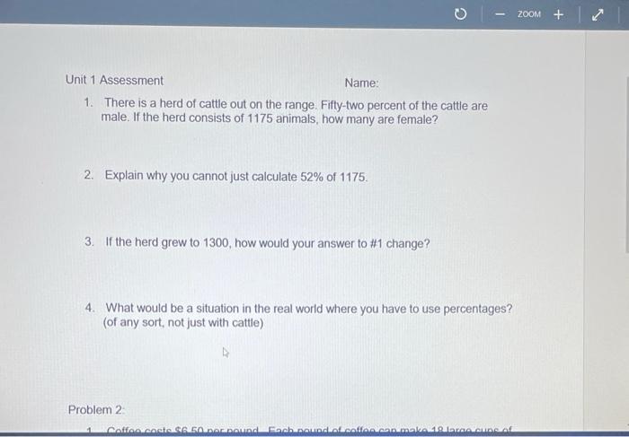 Solved Unit 1 Assessment Name: 1. There is a herd of cattle | Chegg.com