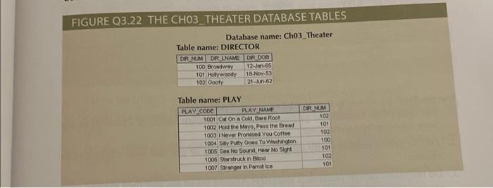 Solved FIGURE Q3.22 THE CH03_THEATER DATABASETABLES Database | Chegg.com