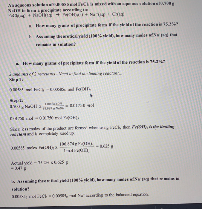 Solved An aqueous solution of 0.00585 mol FeCl3 is mixed | Chegg.com