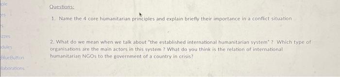 Name the 4 core humanitarian principles and explain | Chegg.com