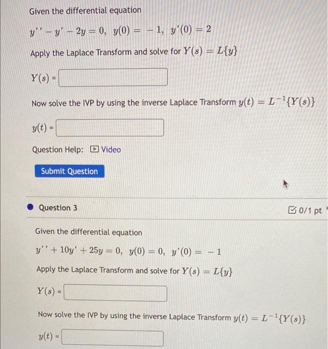 Solved Solving a differential equation using the Laplace | Chegg.com