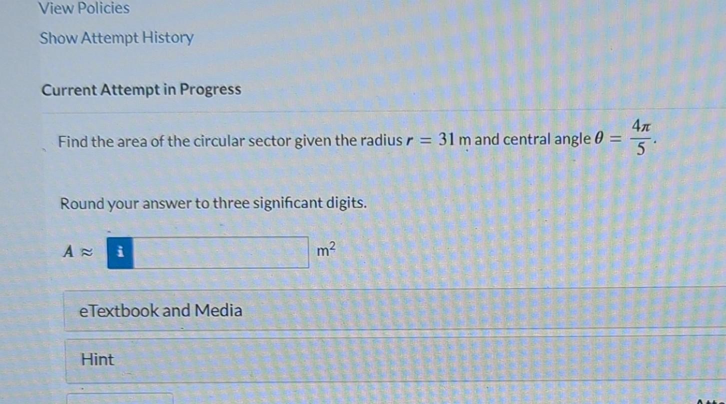 Solved Find the area of the circular sector given the radius | Chegg.com