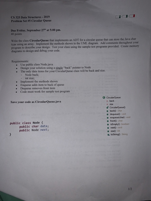 Solved CS 325 Data Structures - 2019 Problem Set #5 Circular | Chegg.com