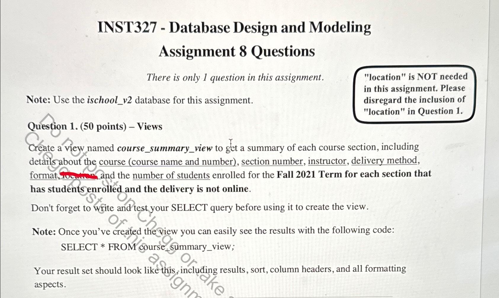 Solved INST327 - Database Design and ModelingAssignment 8 | Chegg.com Solved INST327 - Database Design and ModelingAssignment 8 | Chegg.com