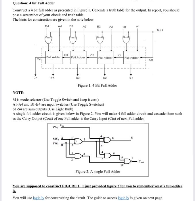 Solved Question: 4 bit Full Adder Construct a 4 bit full | Chegg.com