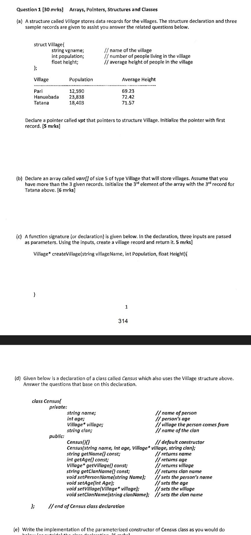 Solved Question 1 [30 mrks] Arrays, Pointers, Structures and | Chegg.com