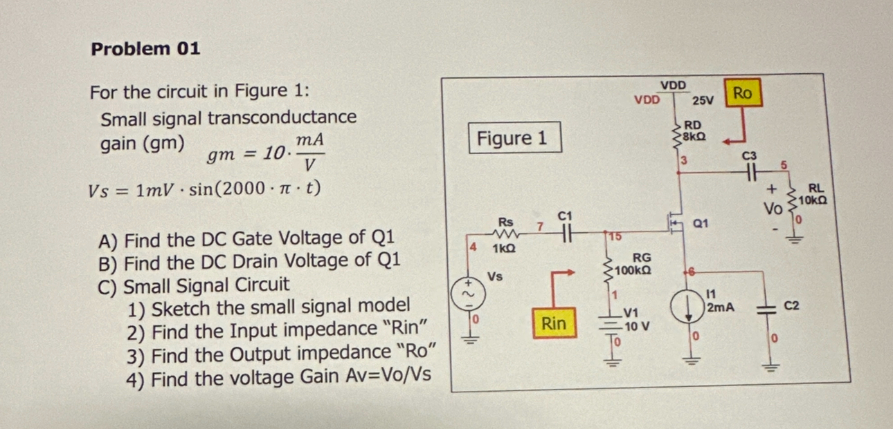 Solved Problem 01For the circuit in Figure 1:Small signal | Chegg.com