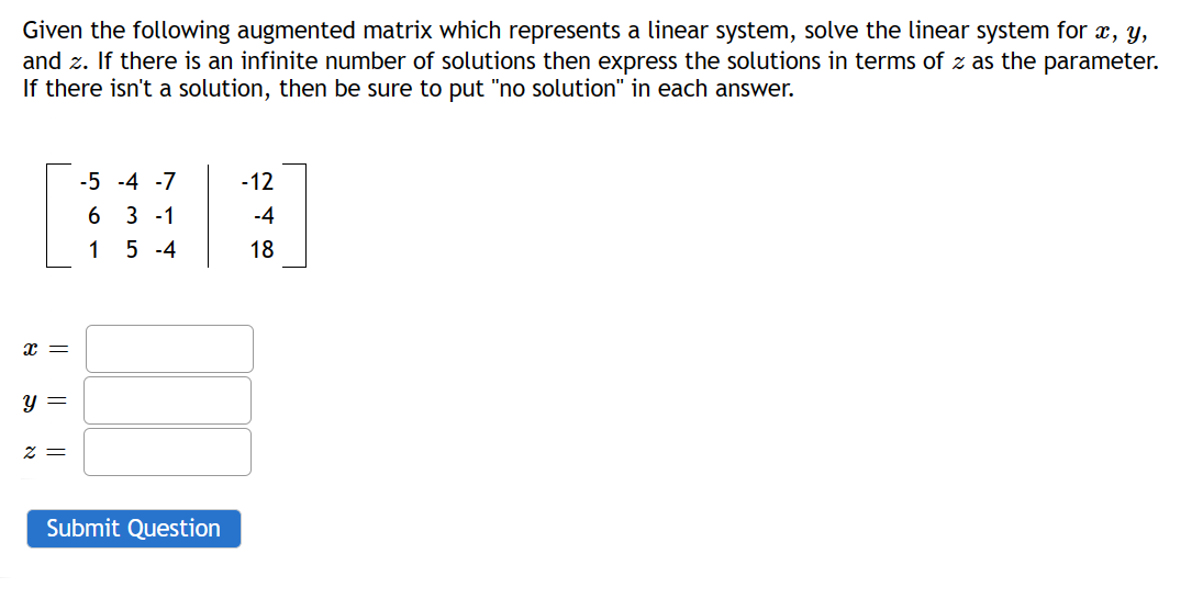 Solved Given the following augmented matrix which represents | Chegg.com