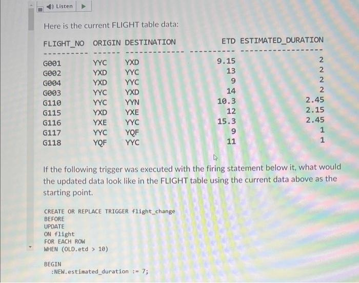 Solved Here is the current FLIGHT table data: If the | Chegg.com