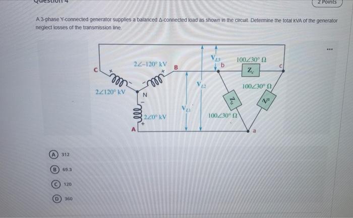 Solved A 3-phase Y-connected generator supplies a balanced | Chegg.com