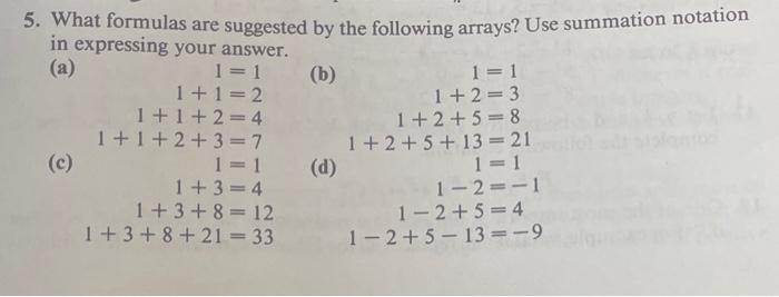 Solved What formulas are suggested by the following arrays? | Chegg.com