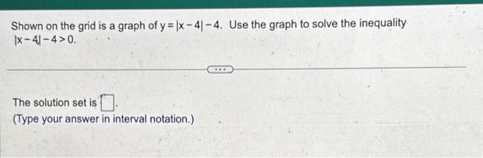 Solved Shown on the grid is a graph of y=∣x−4∣−4. Use the | Chegg.com