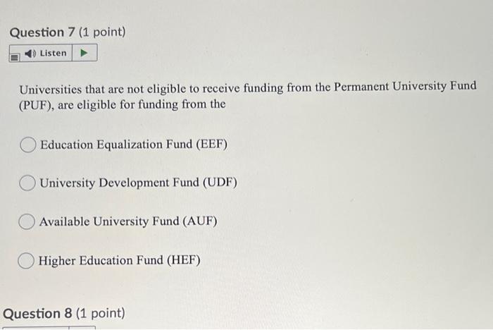 Solved Question 7 (1 point) Listen → Universities that are | Chegg.com