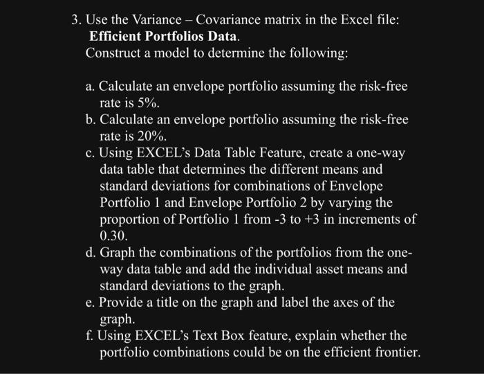 3. Use the Variance-Covariance matrix in the Excel | Chegg.com
