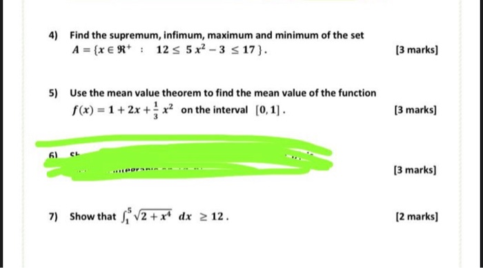 Solved 4) Find the supremum, infimum, maximum and minimum of | Chegg.com